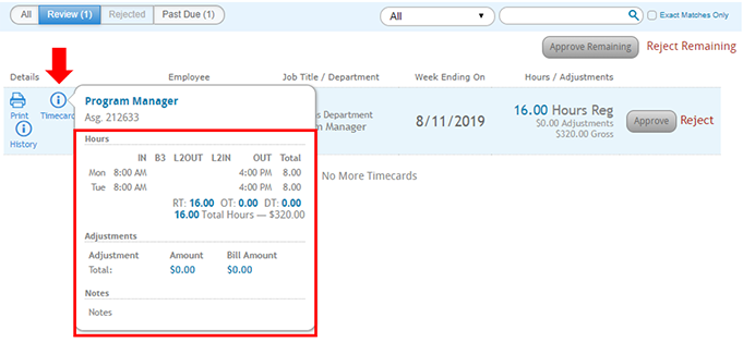 Approving WebCenter Timecards