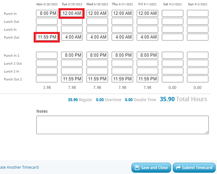 Creating an Overnight Shift WebCenter Timecard